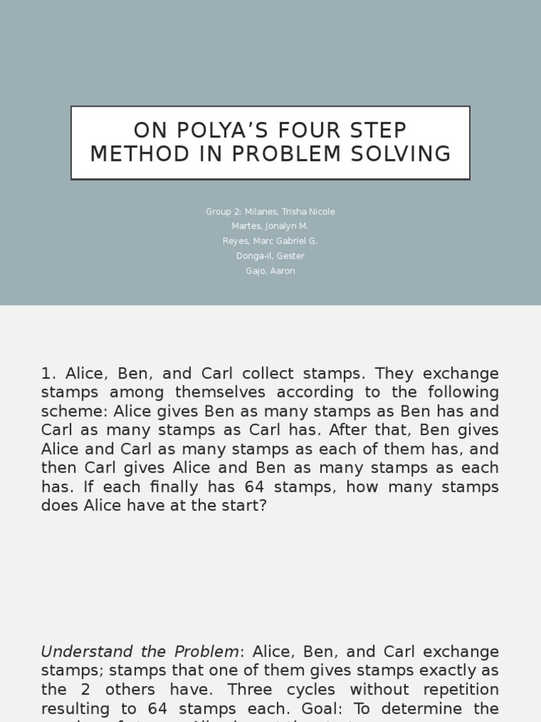 Polya's 4-Step Method in Problem Solving | PDF | Mathematical Concepts ...