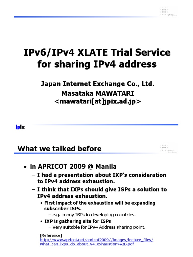 Ipv6/Ipv4 Xlate Trial Service For Sharing Ipv4 Address | PDF | I Pv6 | Internet Protocols