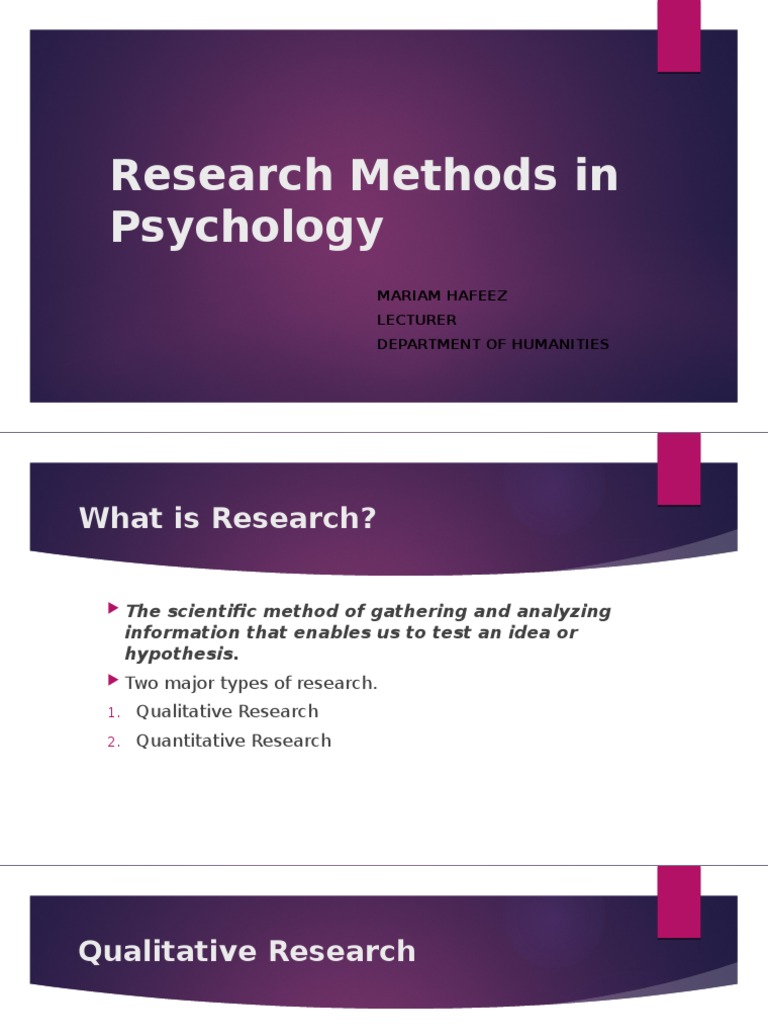 An Overview of Research Methods in Psychology: Exploring Qualitative ...