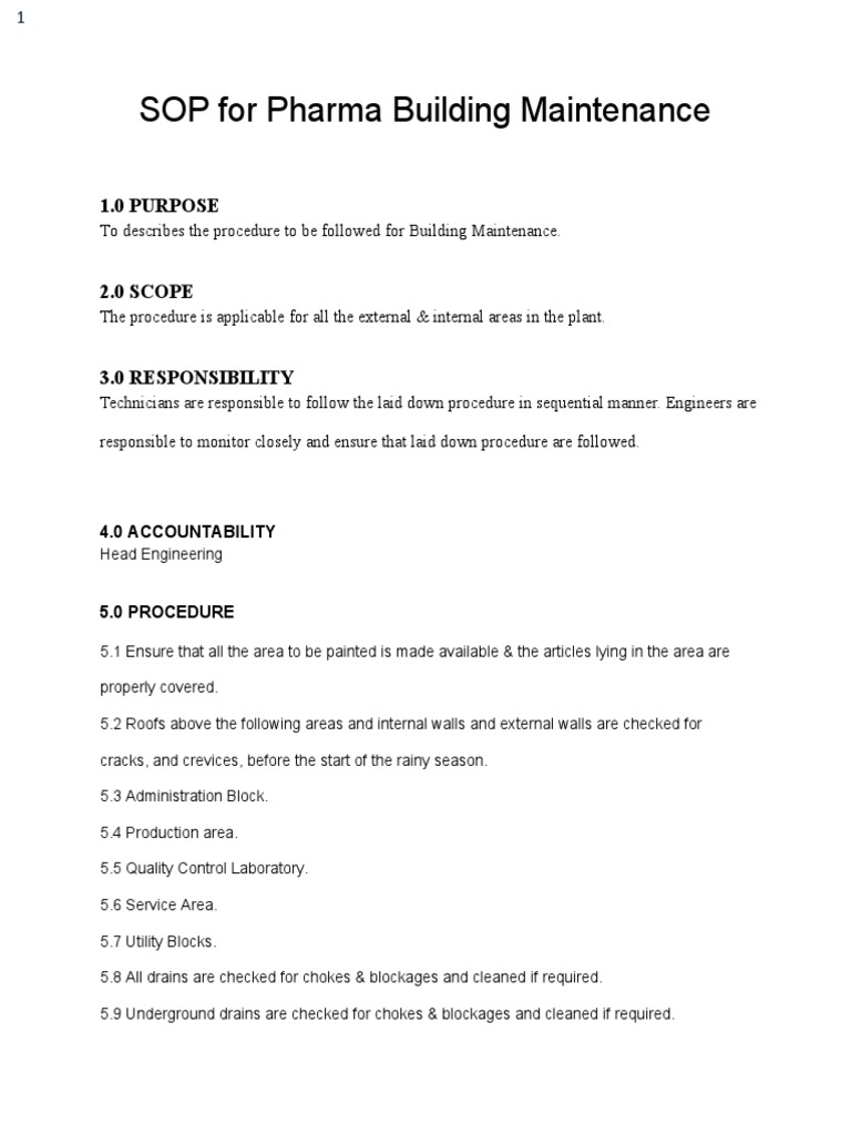 SOP For Pharma Building Maintenance | PDF