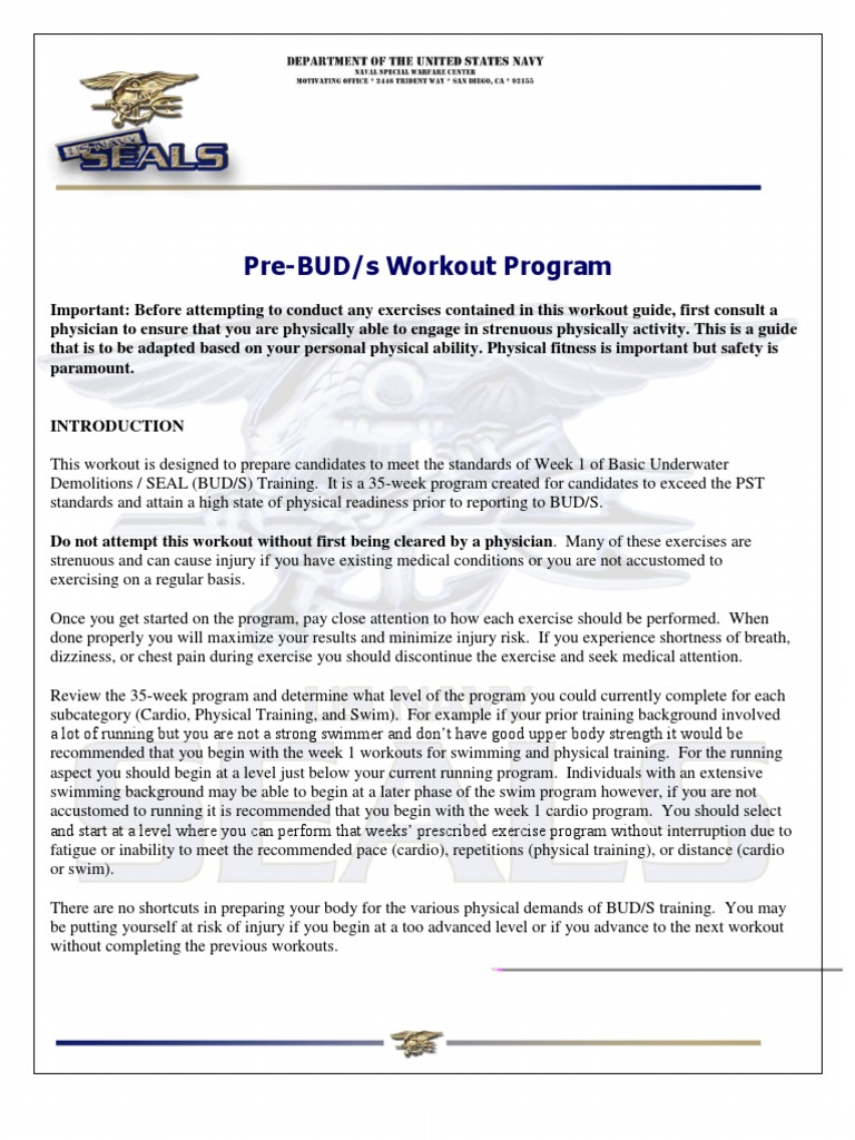 Pre-BUD/S Training: 35-Week Fitness Plan | PDF | Physical Fitness ...