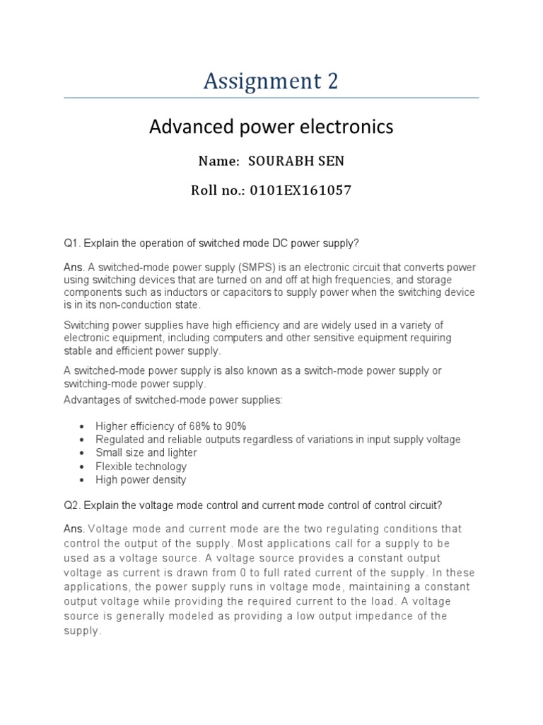 Assignment 2: Advanced Power Electronics | PDF | Power Supply | Power ...
