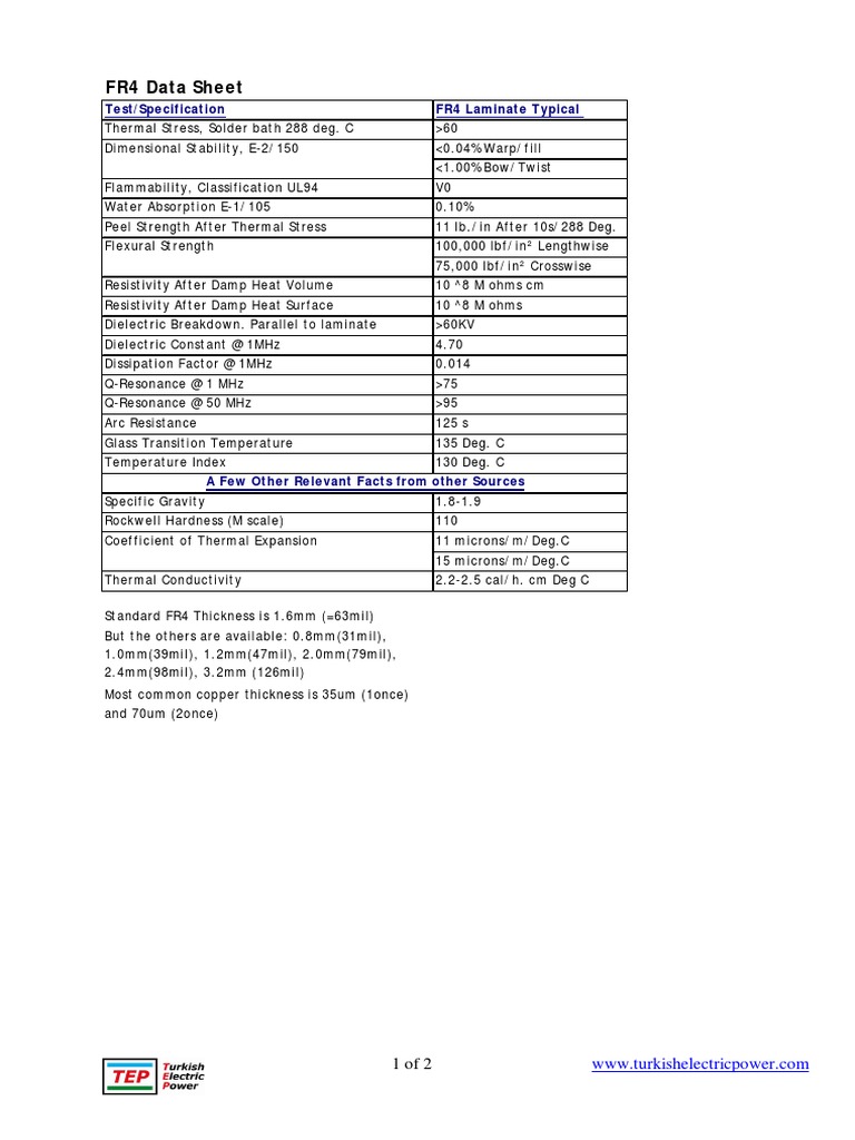 FR4 Data Sheet: Test/Specification FR4 Laminate Typical | PDF