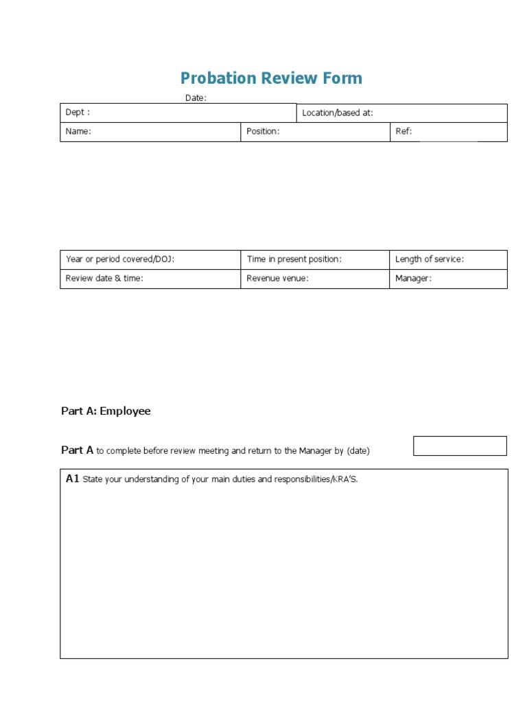 Probation Review Form: Part A: Employee Part A A1 | PDF | Business ...