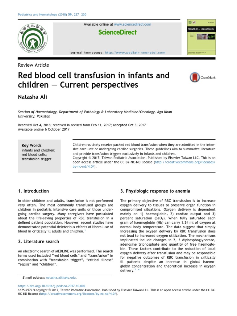 Red Blood Cell Transfusion in Infants and Children e Current ...
