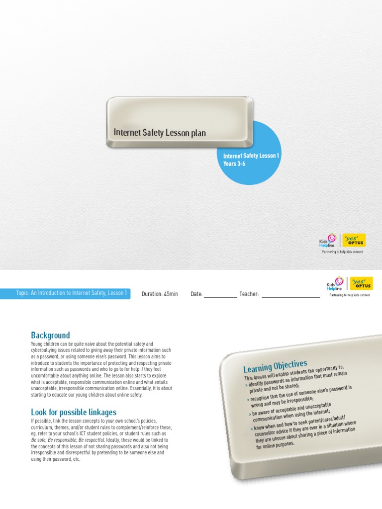 Internet Safety Lesson 1 | PDF | Cyberbullying | Online And Offline