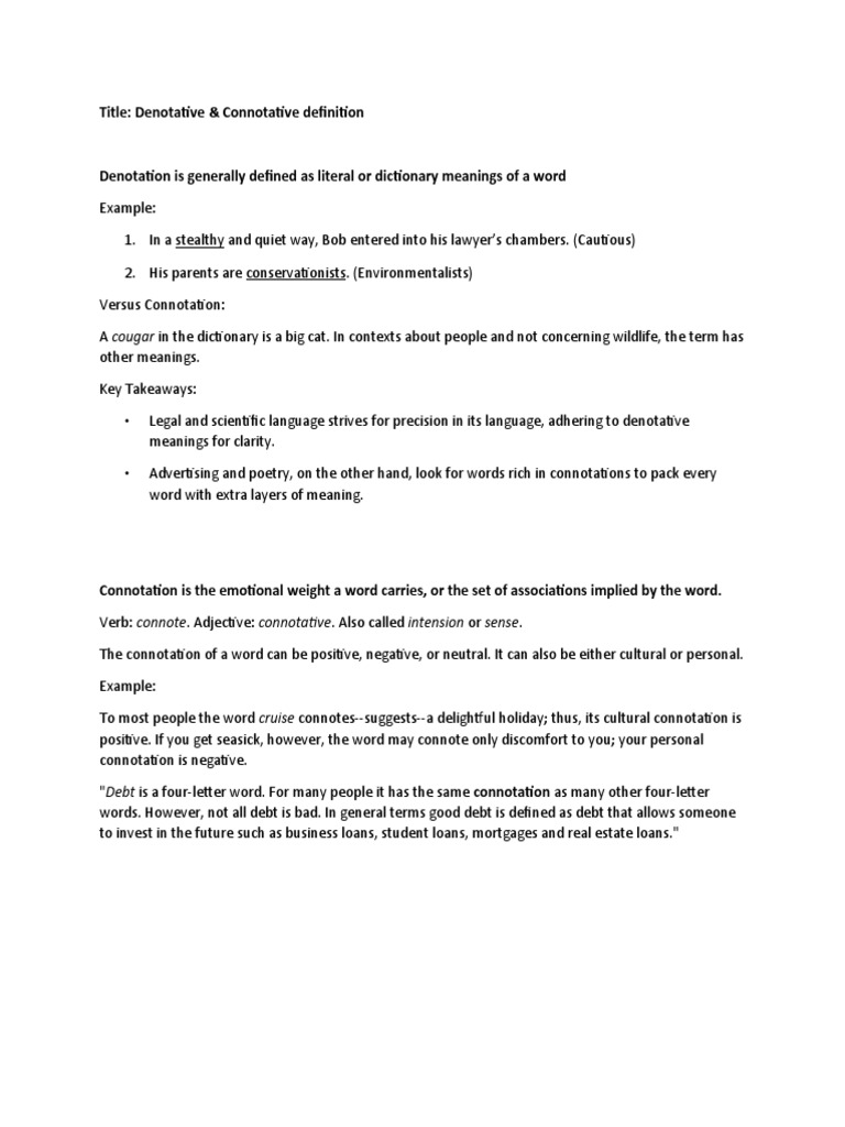 Title: Denotative & Connotative Definition | PDF