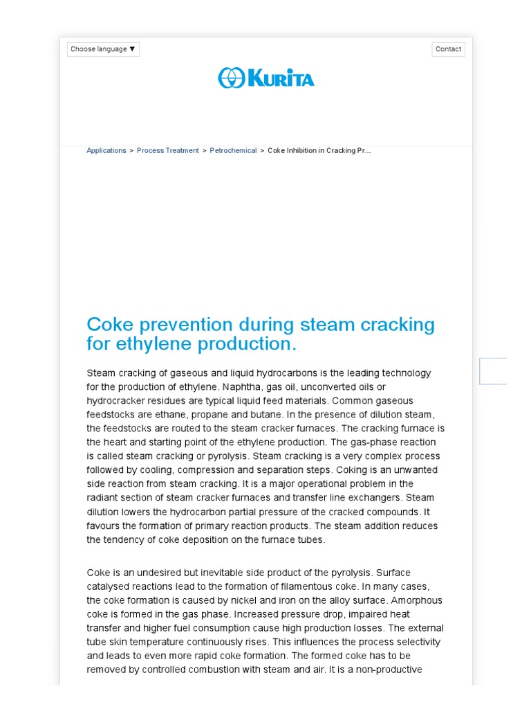 Coke Prevention During Steam Cracking For Ethylene Production. - Kurita EN | PDF | Cracking ...