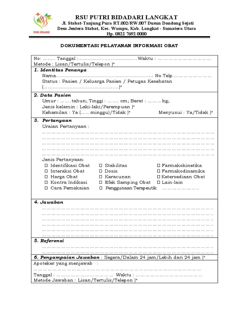 Dokumentasi Pelayanan Informasi Obat | PDF