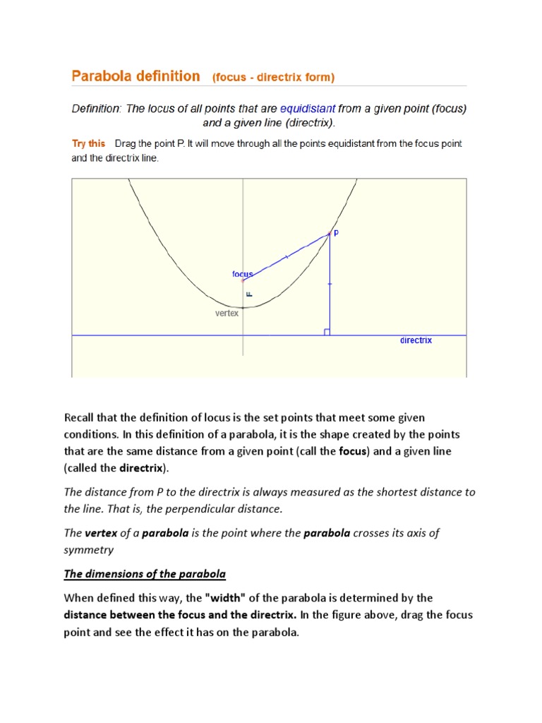 The Dimensions of The Parabola: Distance Between The Focus and The ...