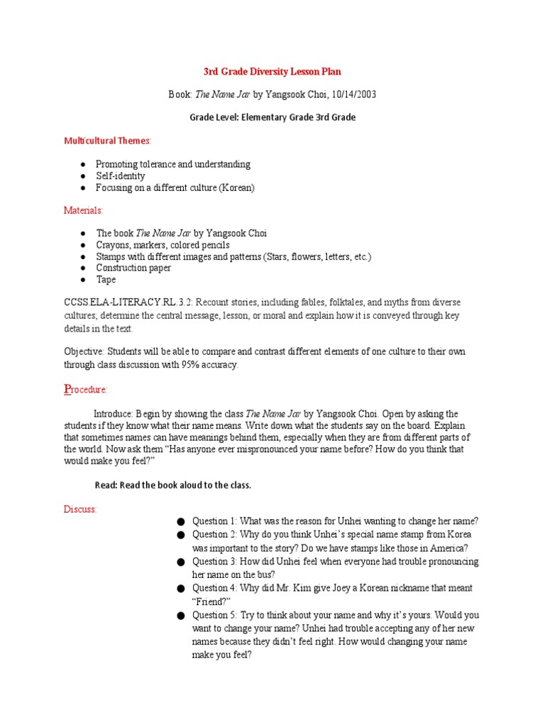 3rd Grade Diversity Lesson Plan 1 1 | PDF | Teaching | Communication