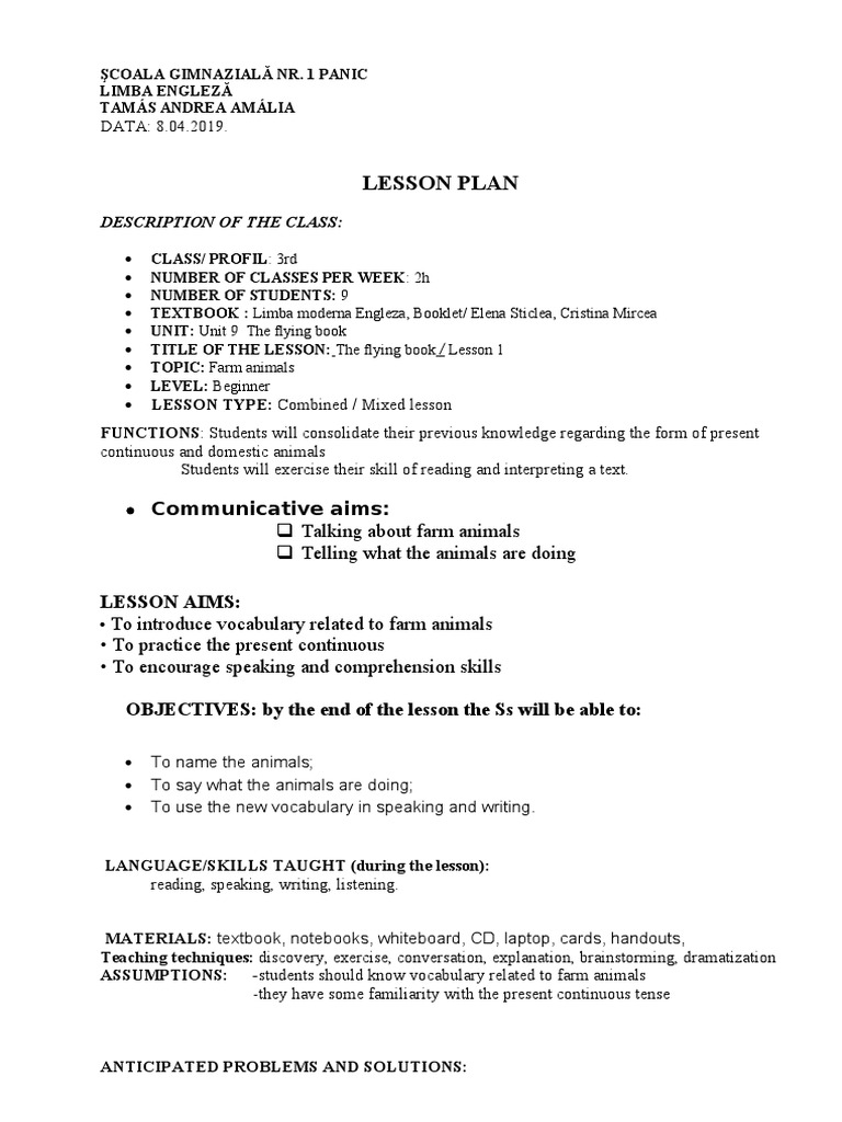 Lesson Plan 3rd Grade Farm Animals Grad | PDF | Reading Comprehension ...