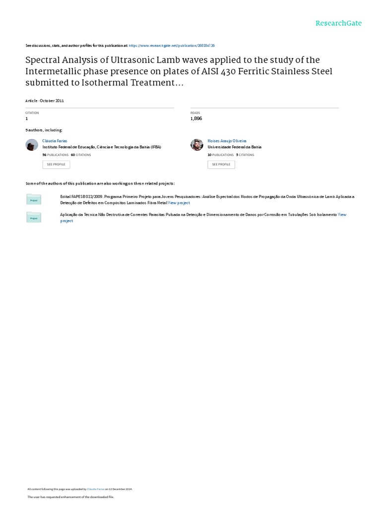 Spectral Analysis of Ultrasonic Lamb Waves Applied PDF | PDF ...