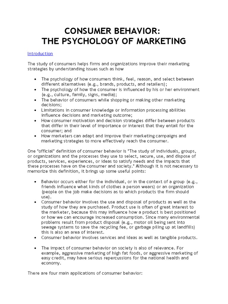 Consumer Behavior: The Psychology of Marketing | PDF | Classical Conditioning | Consumer Behaviour