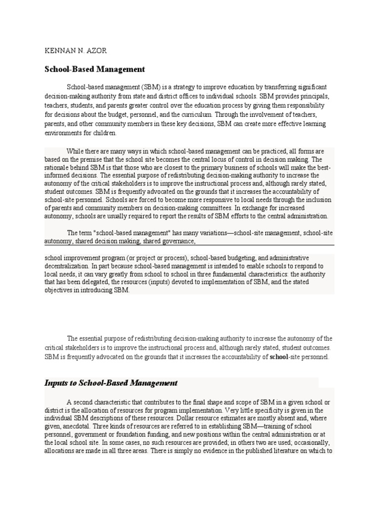 Kennan N. Azor - School-Based Management | PDF | Governance | Autonomy