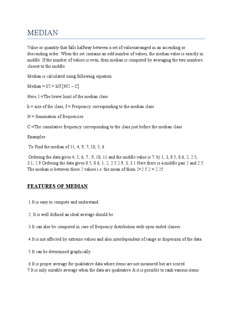 Features of Median | PDF | Median | Mean