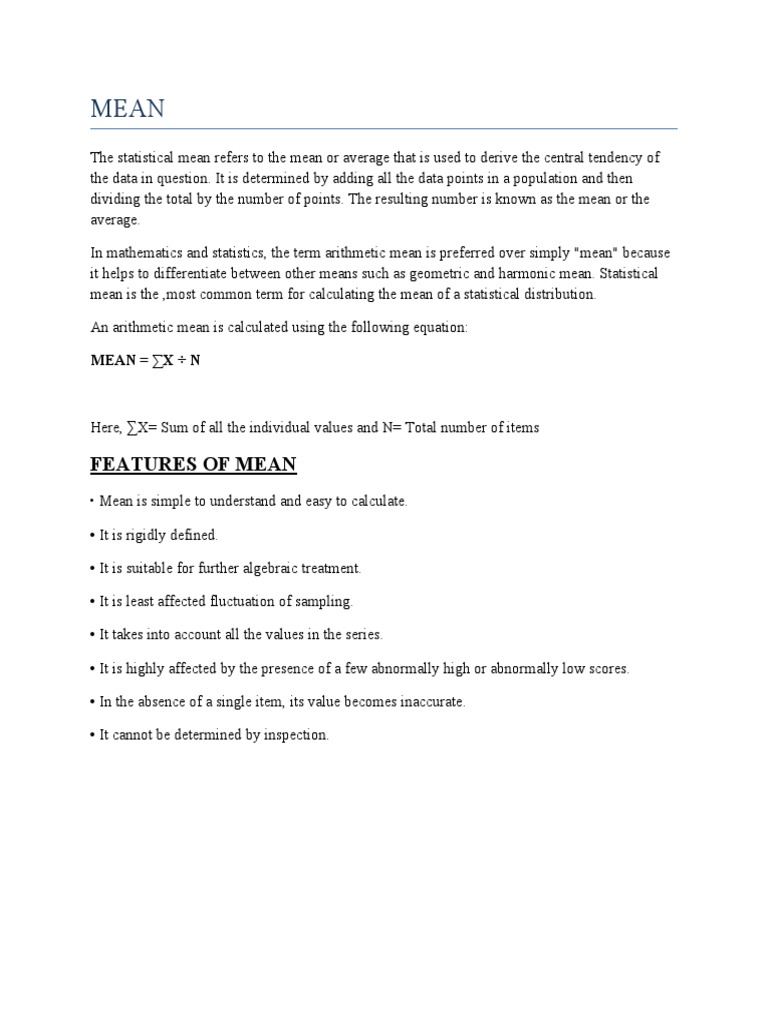 Calculate the Mean and Average | PDF | Mean | Average