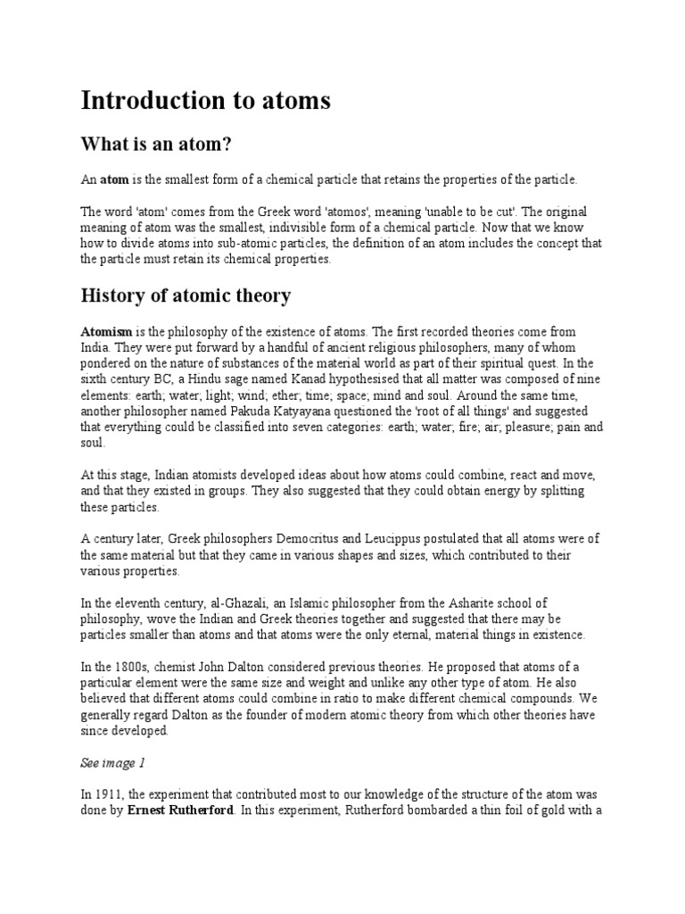 Introduction To Atoms: What Is An Atom? | PDF | Ion | Chemical Compounds