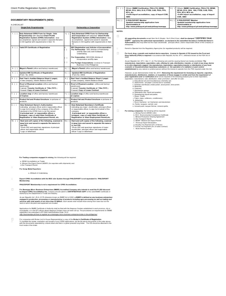 CPRS Registration Document Checklist | PDF | Food And Drug ...