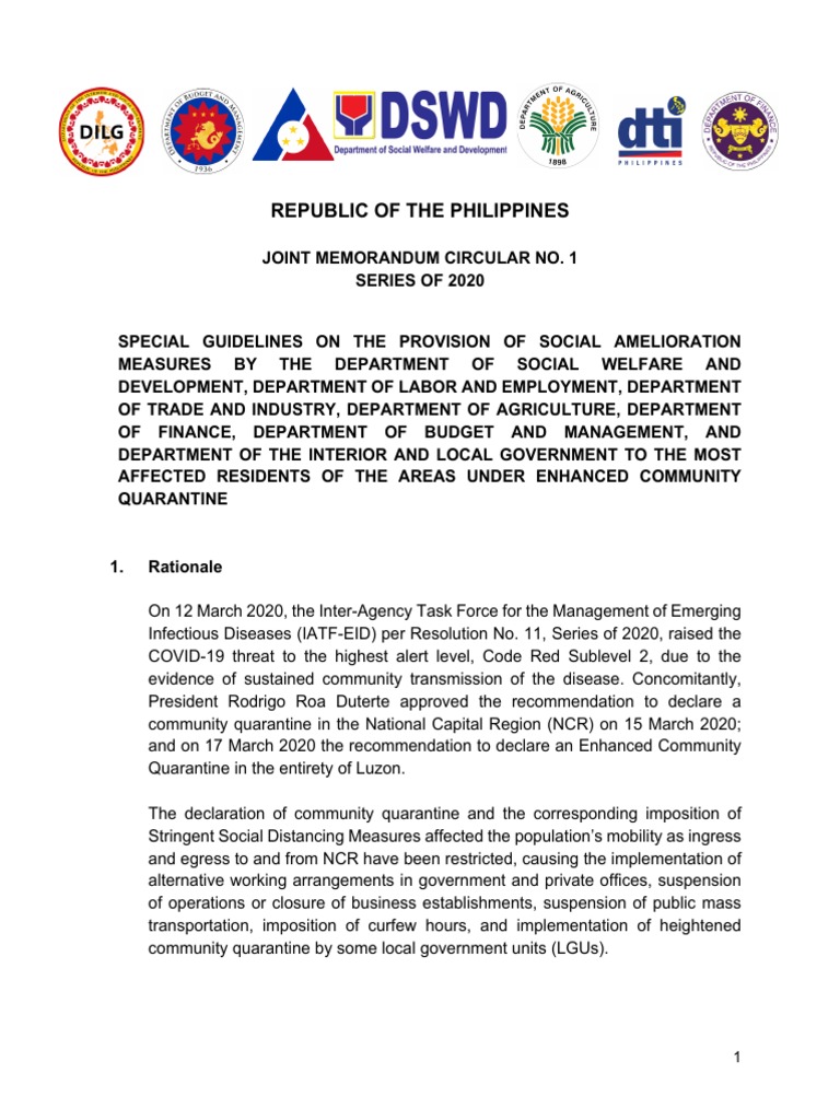 Joint Memorandum Circular No 1 S 2020 | PDF | Unemployment Benefits ...