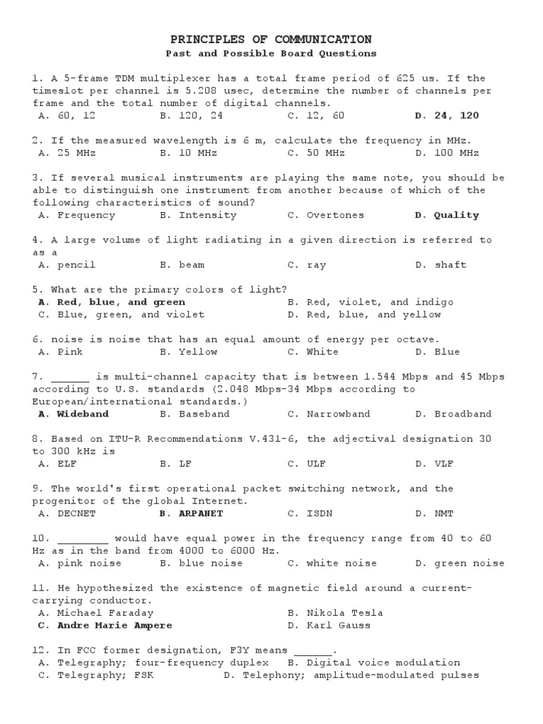 Principles of Communication: Past and Possible Board Questions | PDF ...