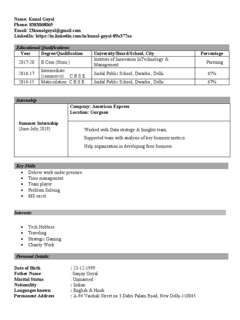 Kunal Goyal CV | PDF