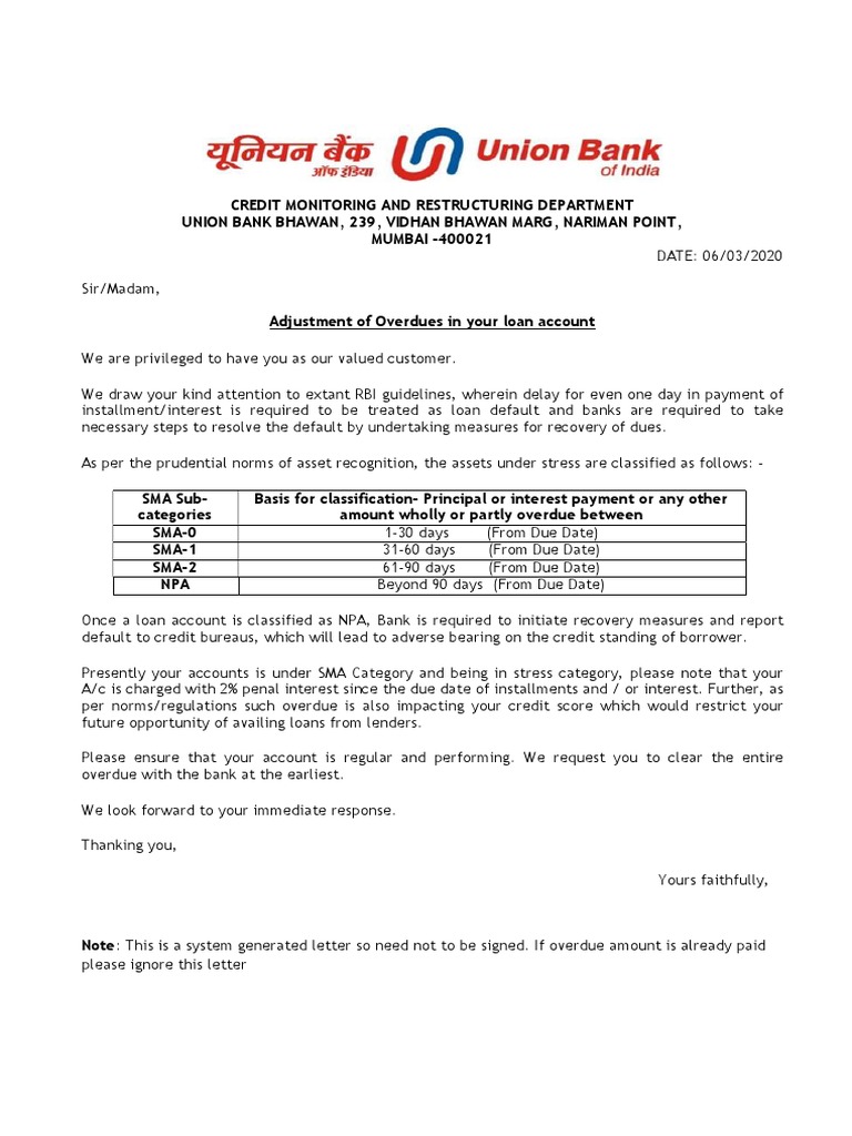 Loan Overdue Adjustment Notice | PDF | Business | Finance & Money Management