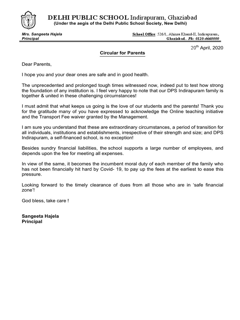 Circular To Parents PDF | PDF