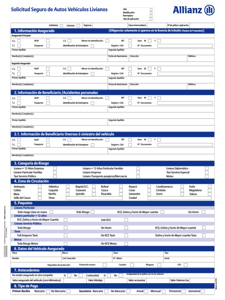 Solicitud Seguro Autos Livianos Allianz | PDF | Transporte | Business