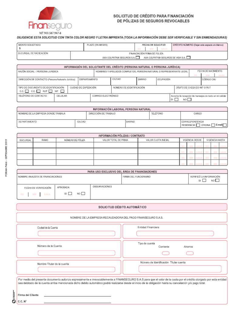 Formato de Financiacion Colpatria Finanseguro 16-09-2019 | PDF | Póliza ...