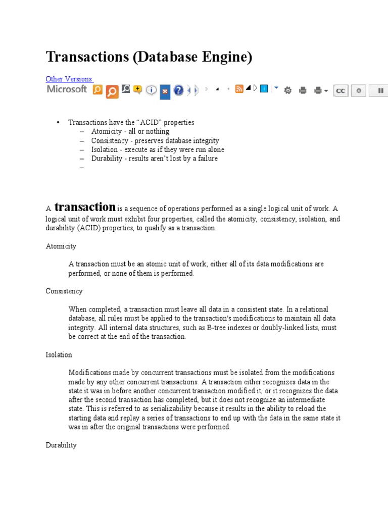Transactions (Database Engine) : Transaction | Download Free PDF | Database Transaction | Databases
