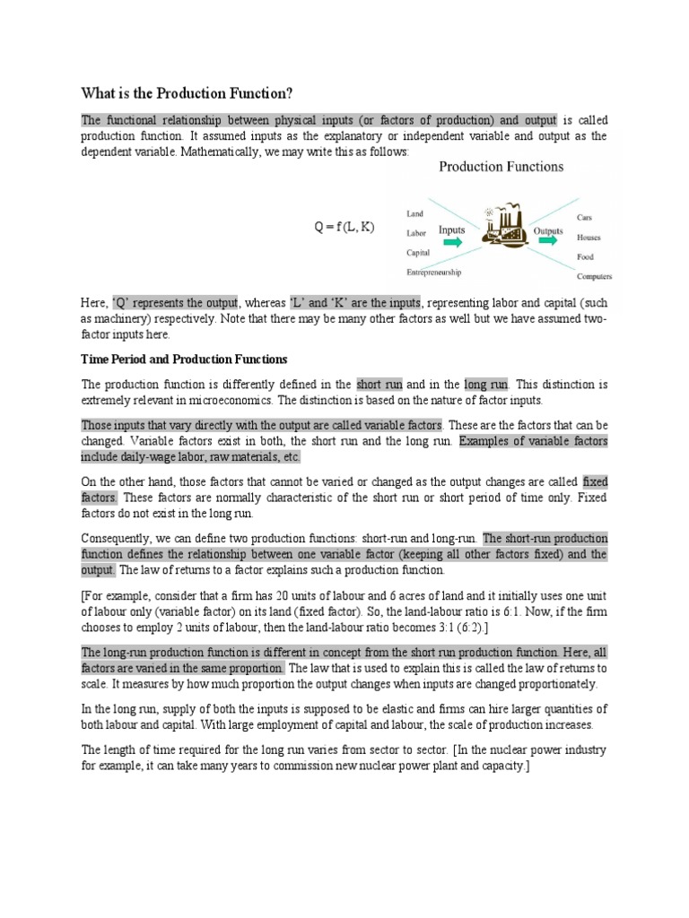Microeconomics: Production Functions | PDF | Production Function ...