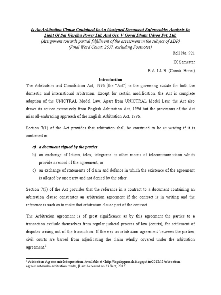 (Assignment Towards Partial Fulfillment of The Assessment in The Subject of ADR) (Final Word ...