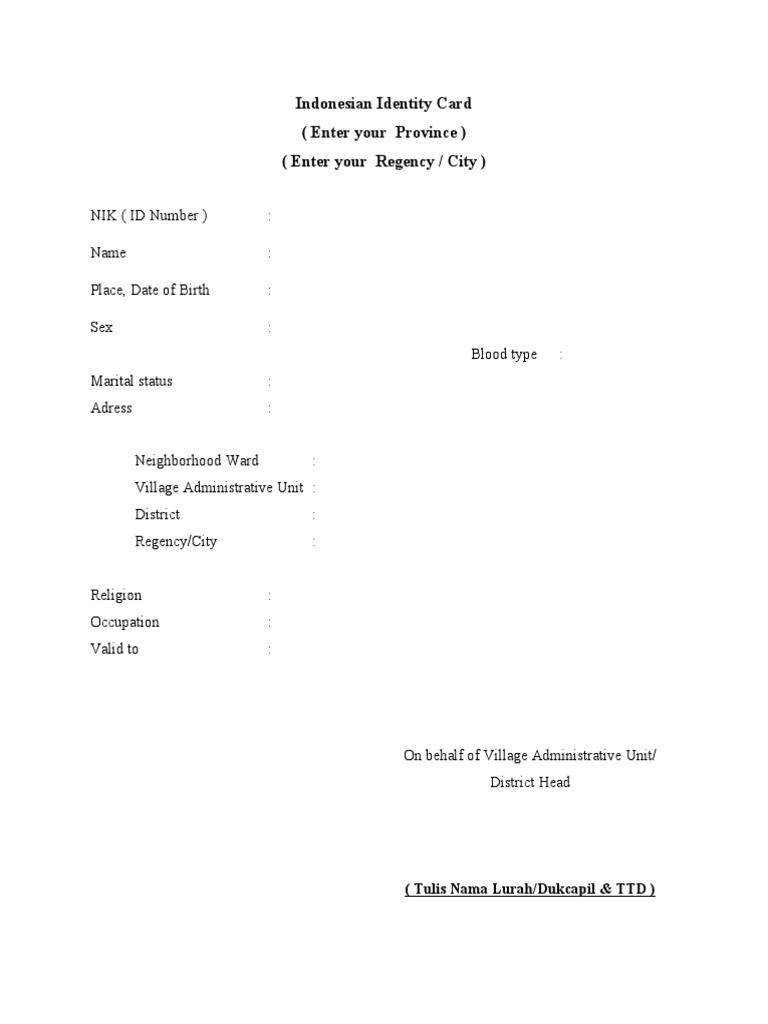 Format Terjemah KTP Dalam Bahasa Inggris | PDF