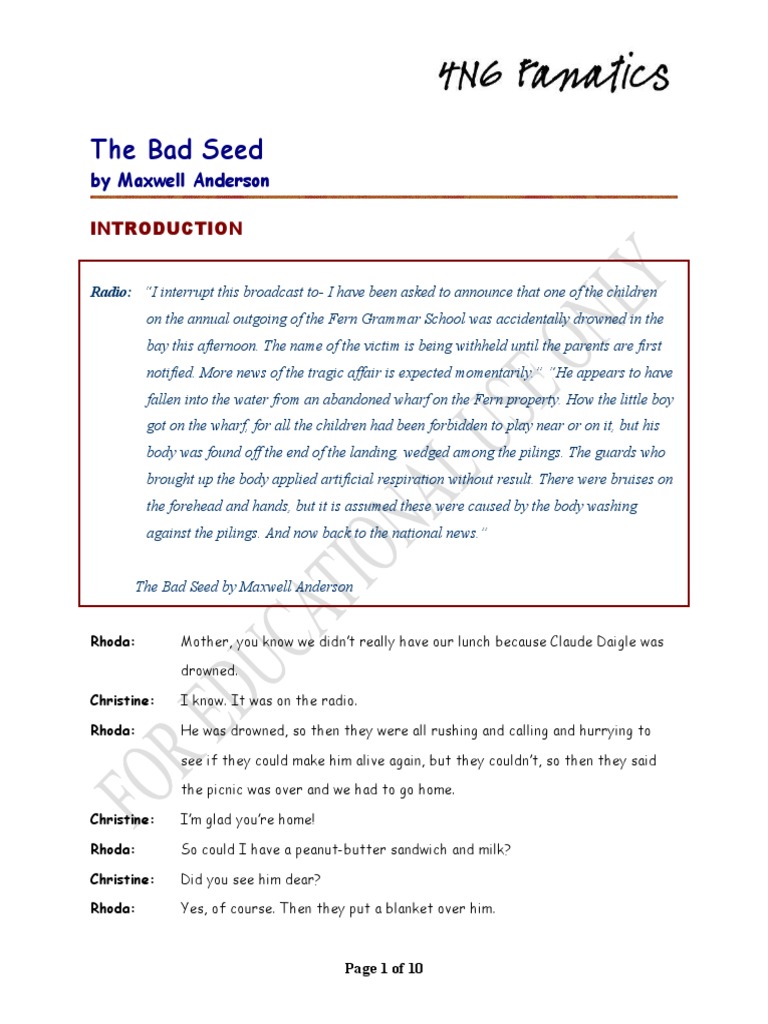 The Bad Seed: by Maxwell Anderson | PDF