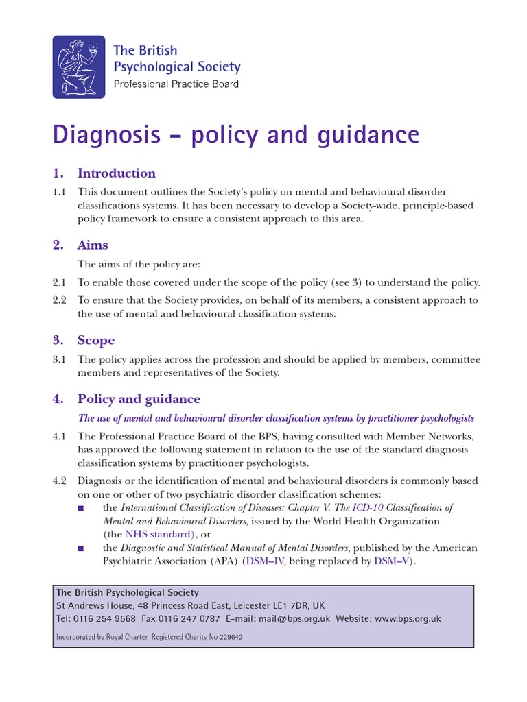 BPS Diagnosis-Policy Guidance | PDF | Diagnostic And Statistical Manual ...