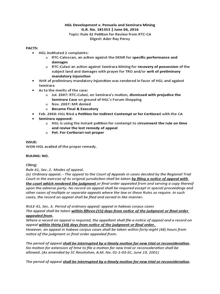 HGL Development v. Penuela and Semirara Mining G.R. No. 181353 - June ...