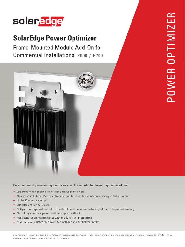 Solaredge Power Optimizer: Frame-Mounted Module Add-On For Commercial ...
