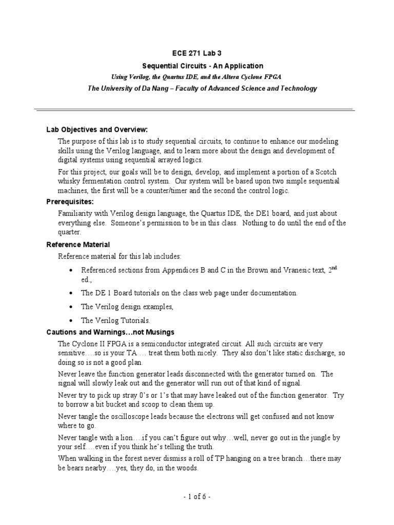 ECE 271 Lab 3 Sequential Circuits - An Application | PDF | Electrical Engineering | Computer ...