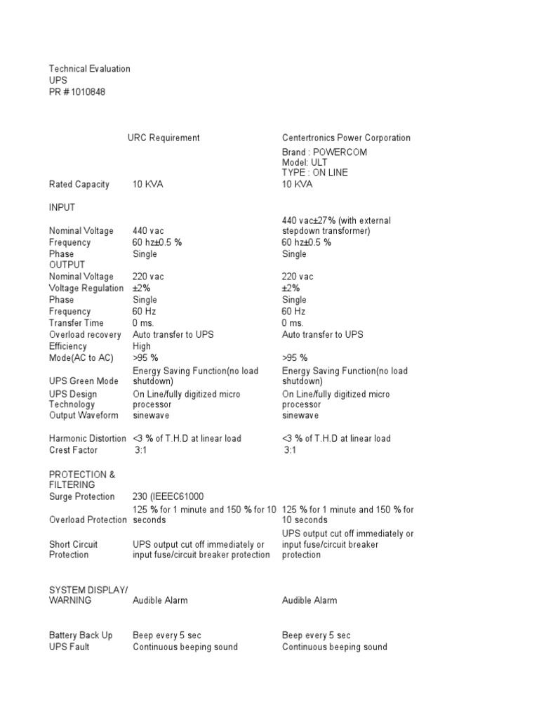 UPS Technical Evaluation Report | PDF | Manufactured Goods | Power ...