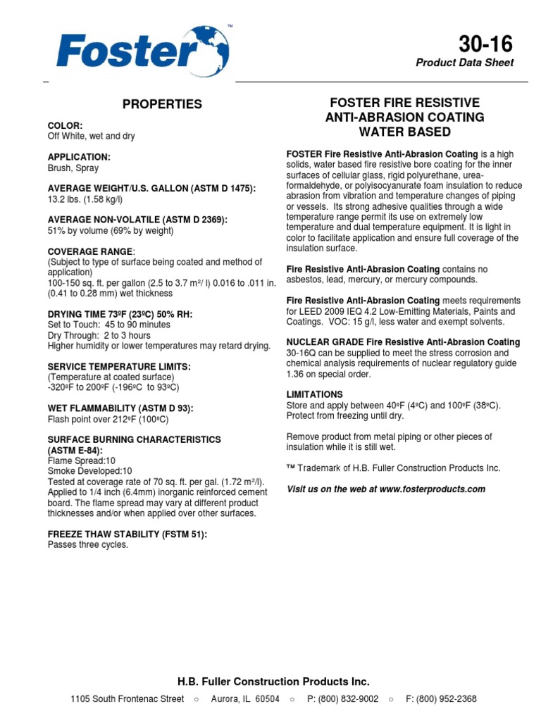 Properties Foster Fire Resistive Anti-Abrasion Coating Water Based ...