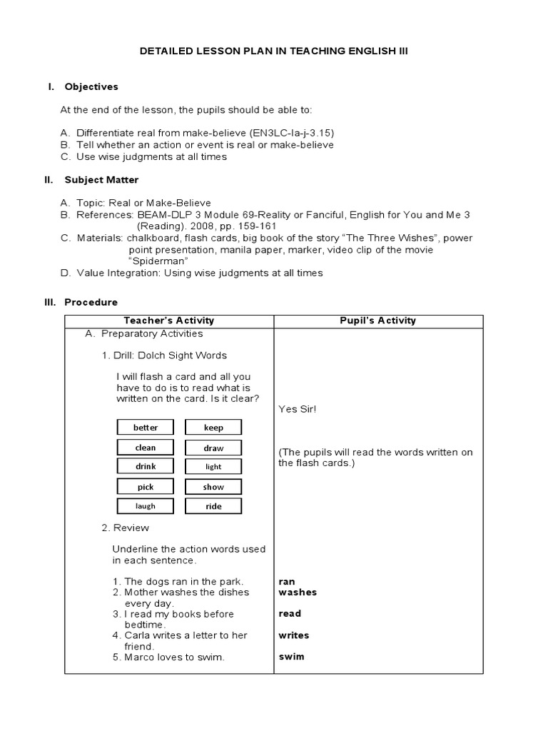 Detailed Lesson Plan in Teaching English 3 - Elementary | PDF | Spider ...