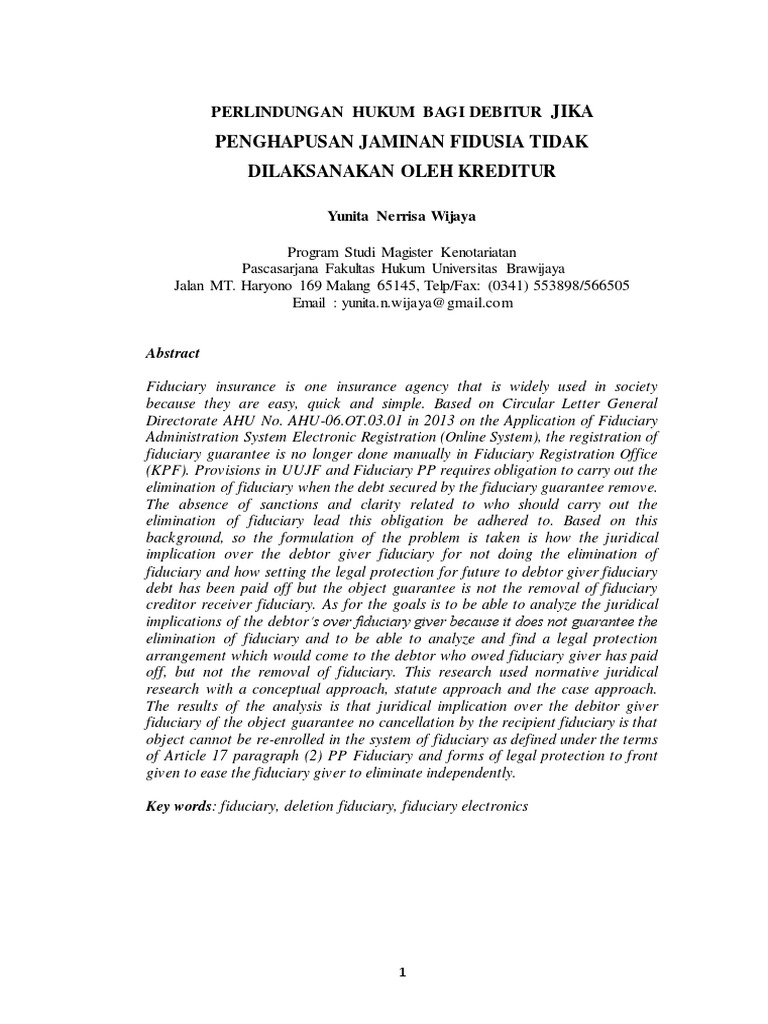 ID Perlindungan Hukum Bagi Debitur Jika Pen | PDF | Guarantee ...