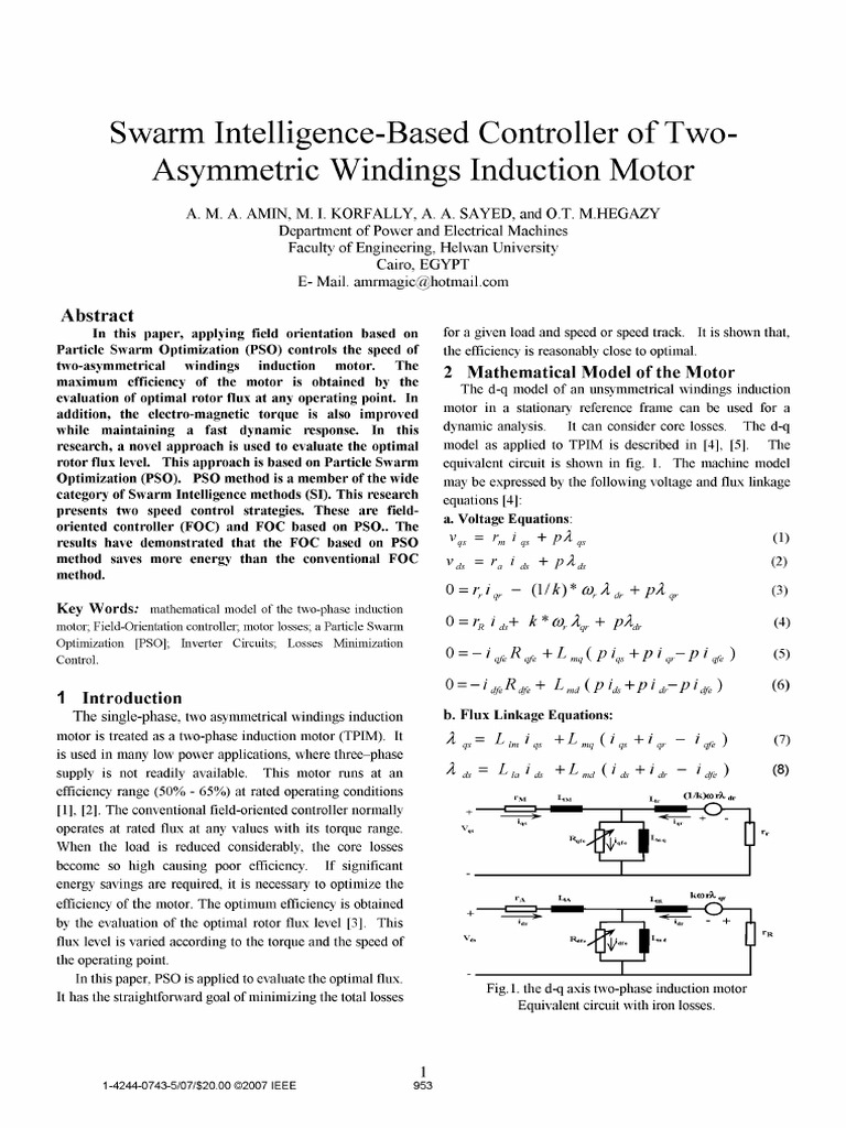 Swarm Intelligence Controller Of Induction Motor Pdf Electric Motor Mathematical Optimization 