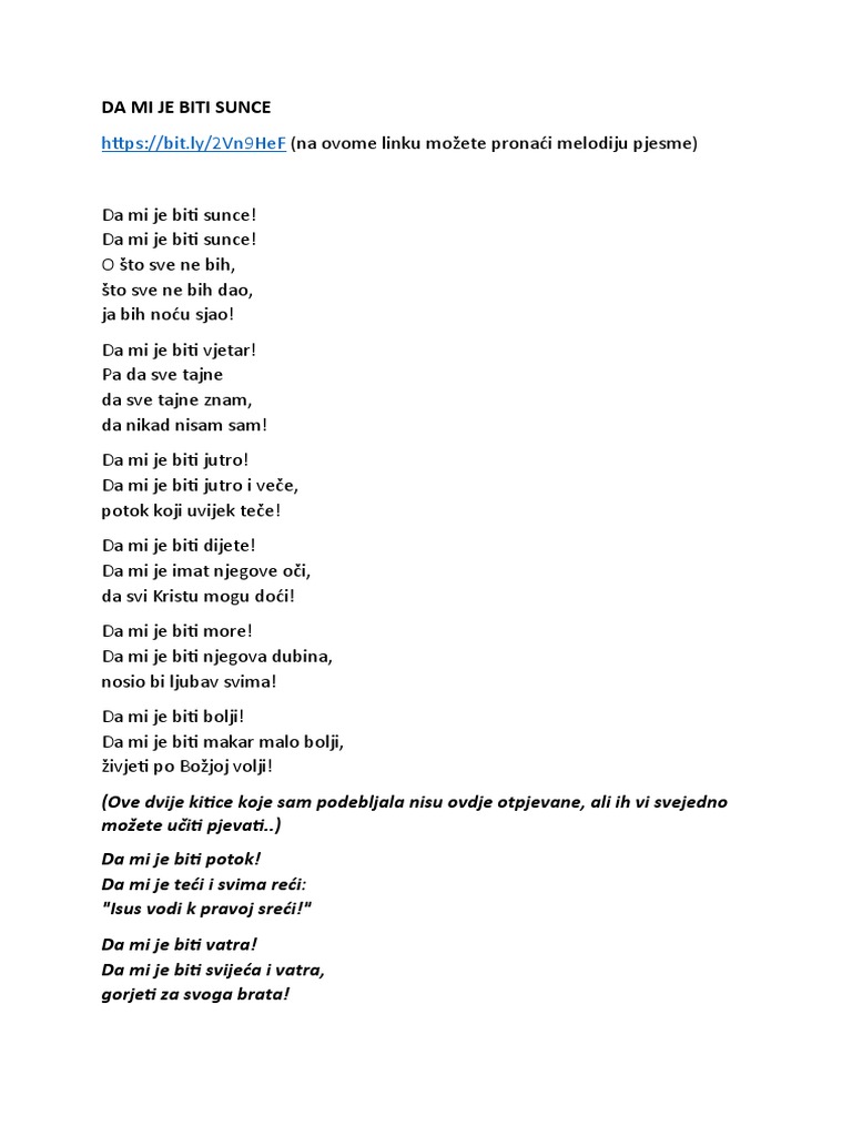 Da Mi Je Biti Sunce | PDF