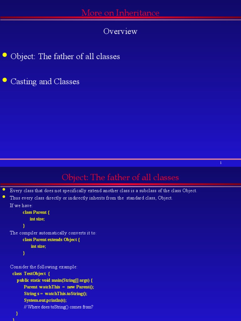 Object: The Father of All Classes Casting and Classes: More On Inheritance | PDF | Class ...