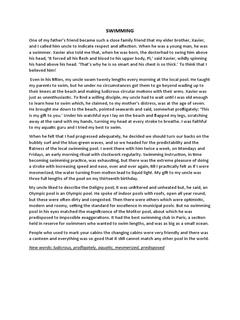 Comprehension Passage 6 Swimming Lessons | PDF | Swimming | Nature