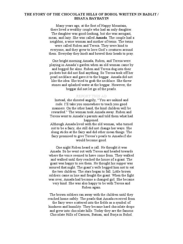 The Story of The Chocolate Hills of Bohol Written in Badlit | PDF