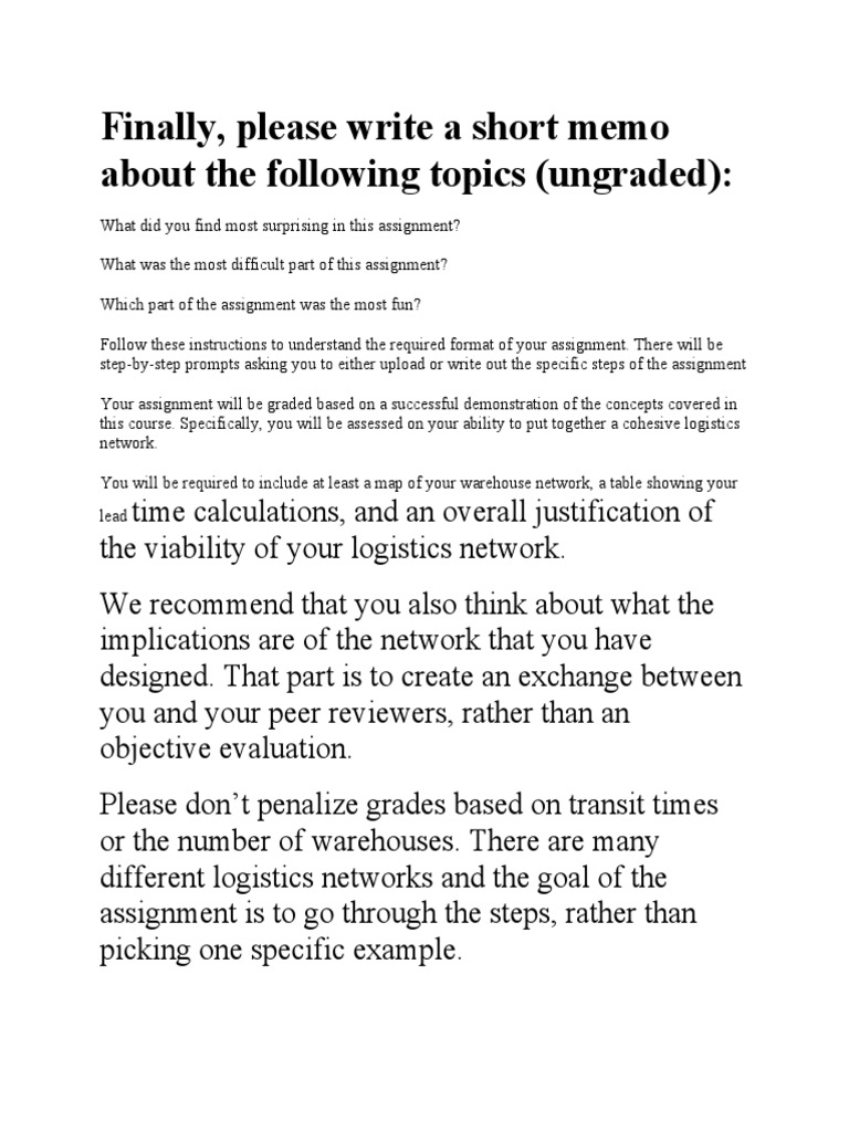 Finally, Please Write A Short Memo About The Following Topics (Ungraded ...