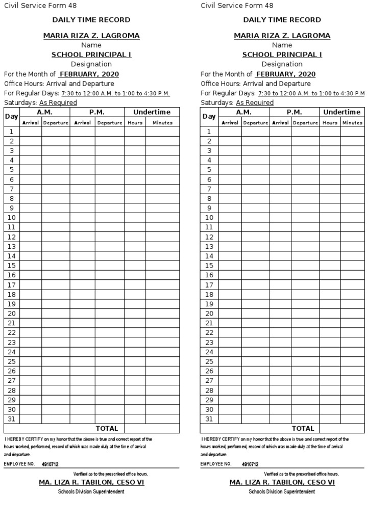 DTR Revised Excell | PDF | Educational Personnel | Working Time